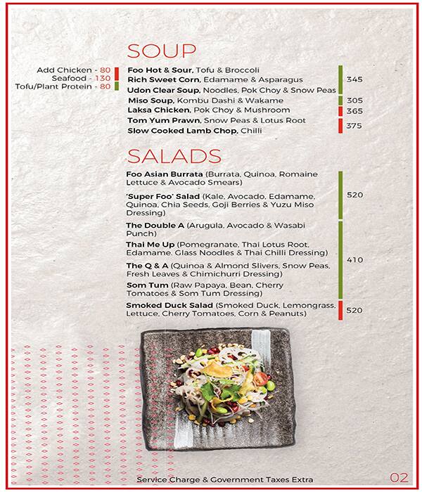 Menu of Foo Brigade Road, Brigade Road, Bangalore