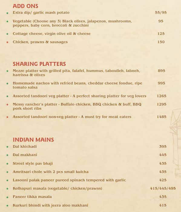Menu of The Game Ranch, Malad West, Mumbai