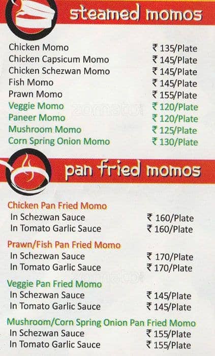 Menu of WOW! Momo, Thopumpady, Kochi