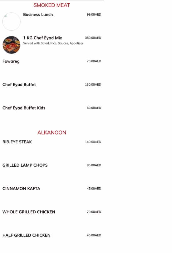 Menu of Chef Eyad, Mirdif, Dubai