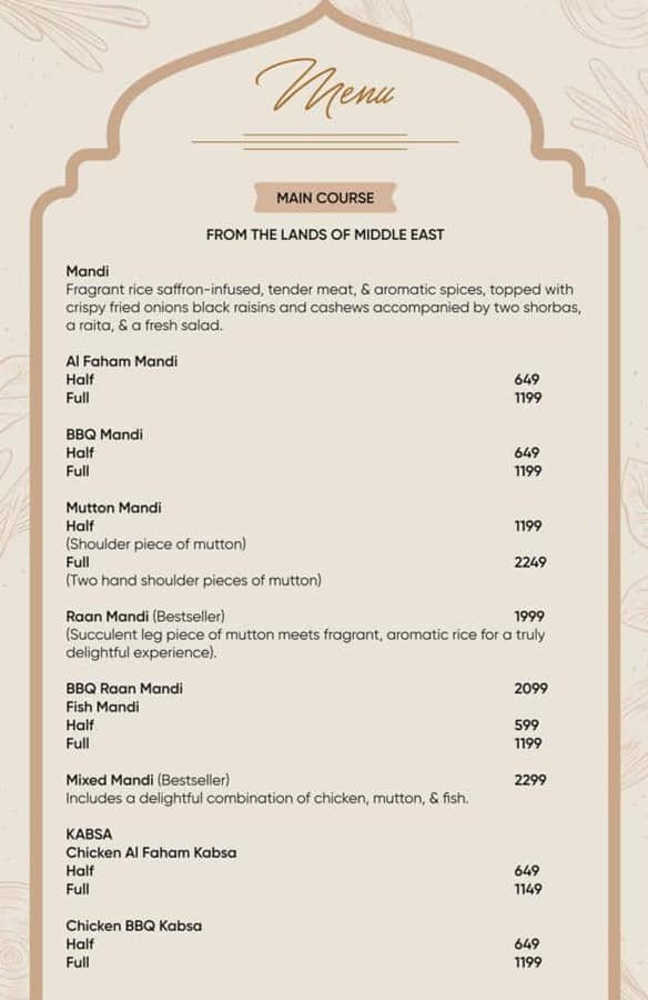 Menu of Arabesca - Indo Arabic Restaurant, Kaiserbagh, Lucknow