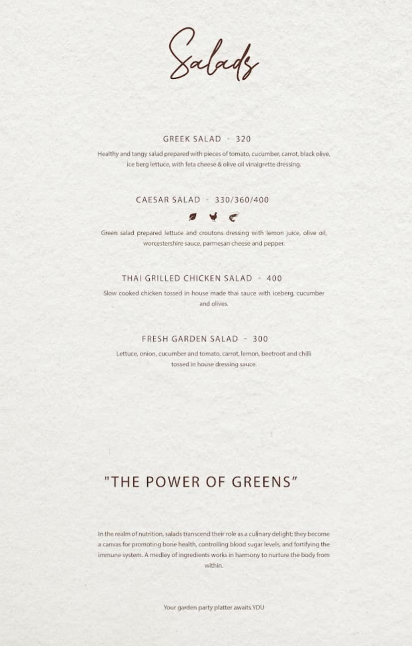 Menu of Inara, Panaji, Goa