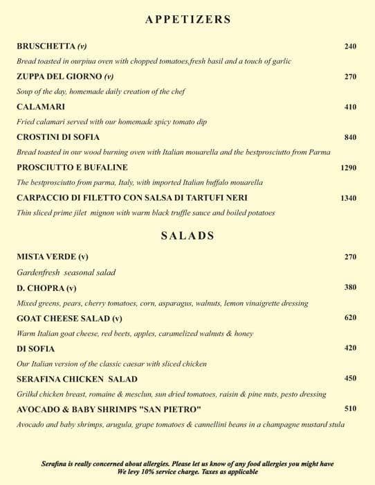 Serafina Menu, Menu for Serafina, Ballygunge, Kolkata - Zomato