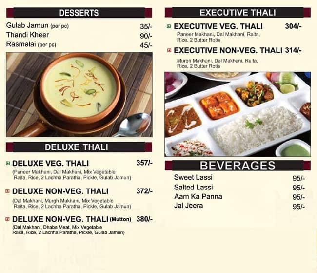 Menu of Pind Balluchi, Connaught Place, New Delhi