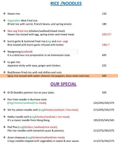 Menu at Di Di Doodle, Vadodara