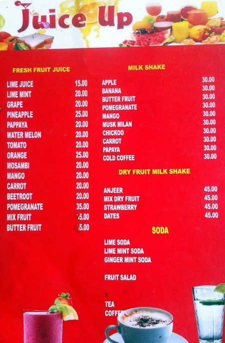 Menu at Juice Up, Bengaluru