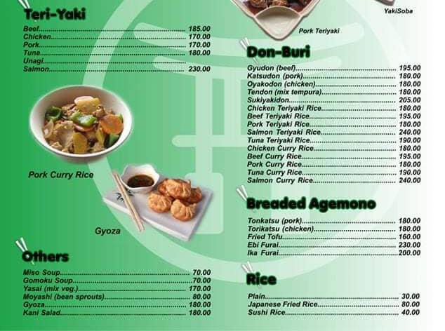 Menu at Tok-Yu Sushi Bar, Quezon City, Panay Avenue