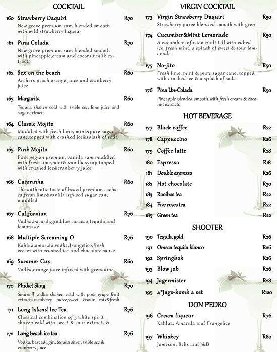 Menu at Phuket Thai Food restaurant, Cape Town, The Promenade