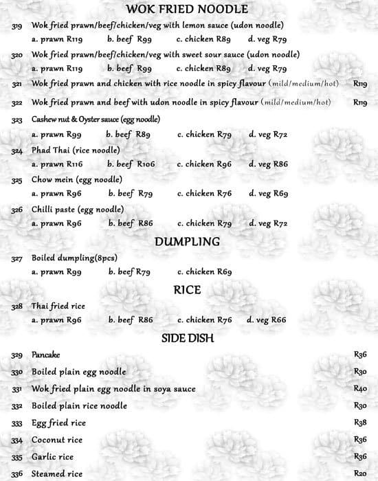 Menu at Phuket Thai Food restaurant, Cape Town, The Promenade