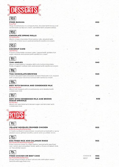 Menu at Simply Asia restaurant, Johannesburg, 109 Riviera Rd