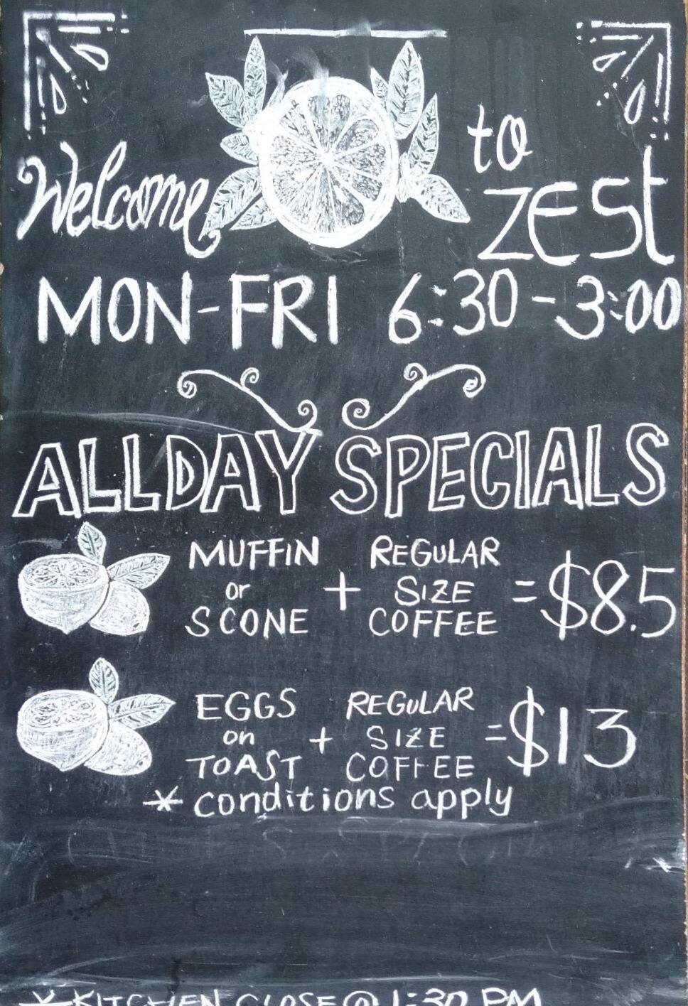 Menu at Zest Cafe, Auckland, 65 Upper Queen St