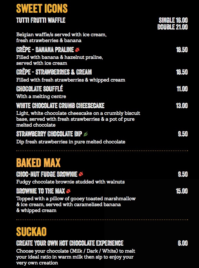 Menu at Max Brenner Chocolate Bar, Carindale