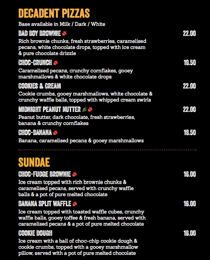 Menu at Max Brenner Chocolate Bar, Carindale