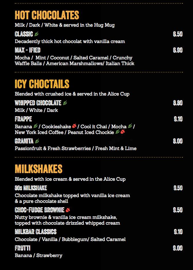 Menu at Max Brenner Chocolate Bar, Carindale