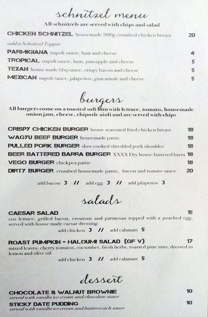 Menu at Hansen's Rocklea Hotel pub & bar, Sunnybank