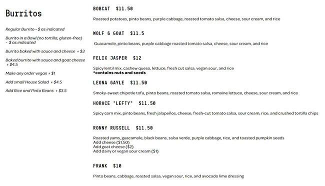 Menu at The Burrow Restaurant - Formerly Bandidas Taqueria, Vancouver