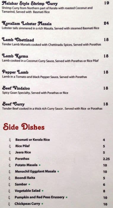 Menu at Coconut Lagoon restaurant, Ottawa