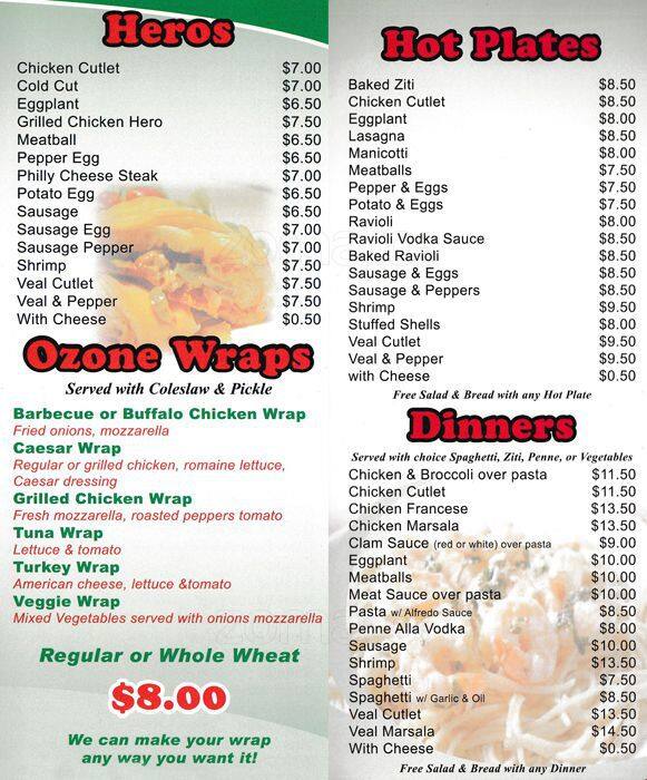 Menu at Ozone Pizzeria, New York City, 96-15 Liberty Ave