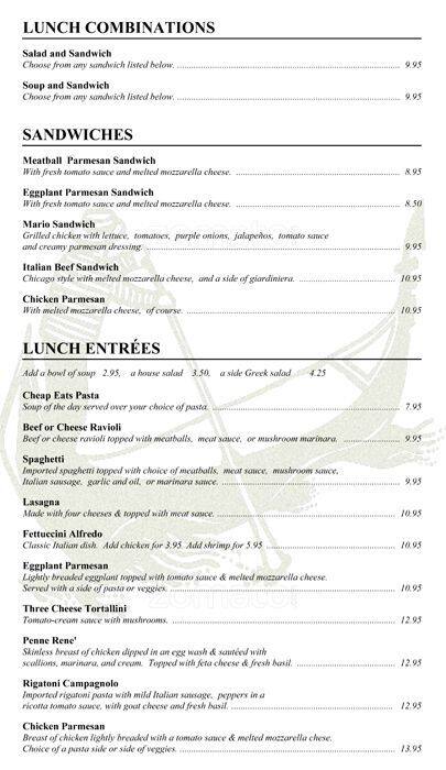 Menu at George's Pastaria pub & bar, Houston, S Dairy Ashford Rd