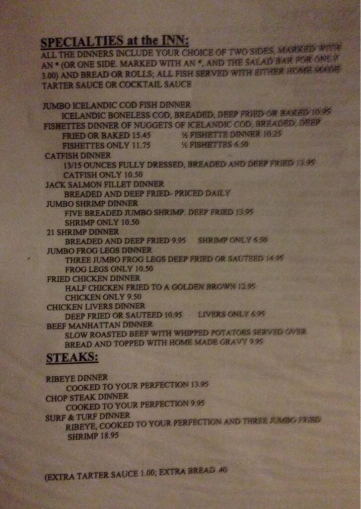 Menu at King's Country Inn restaurant, Hooven, 112 Washington St