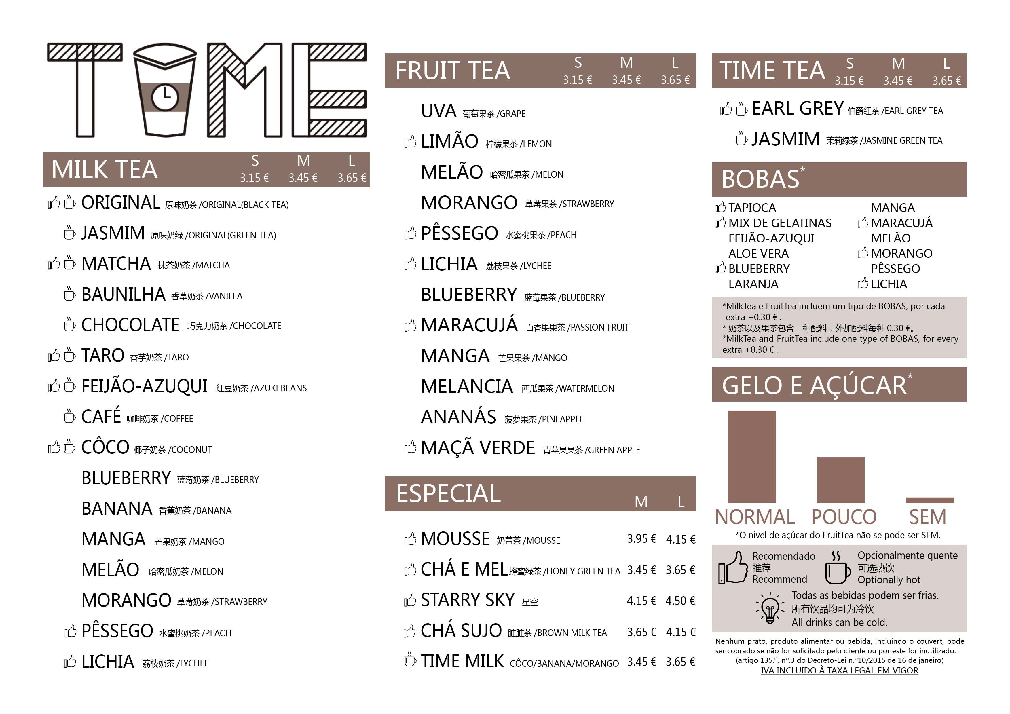 Menu em Time Tea & Coffee café, Lisboa