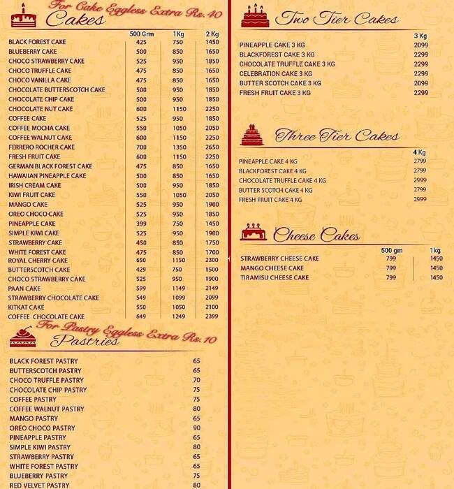 Menu of Cakesmith, Sector 14, Gurgaon