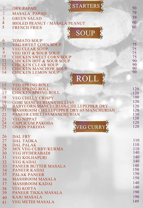 Menu at Mankri Huts, Bengaluru