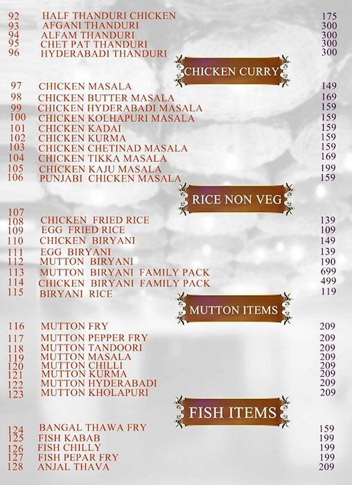 Menu at Mankri Huts, Bengaluru