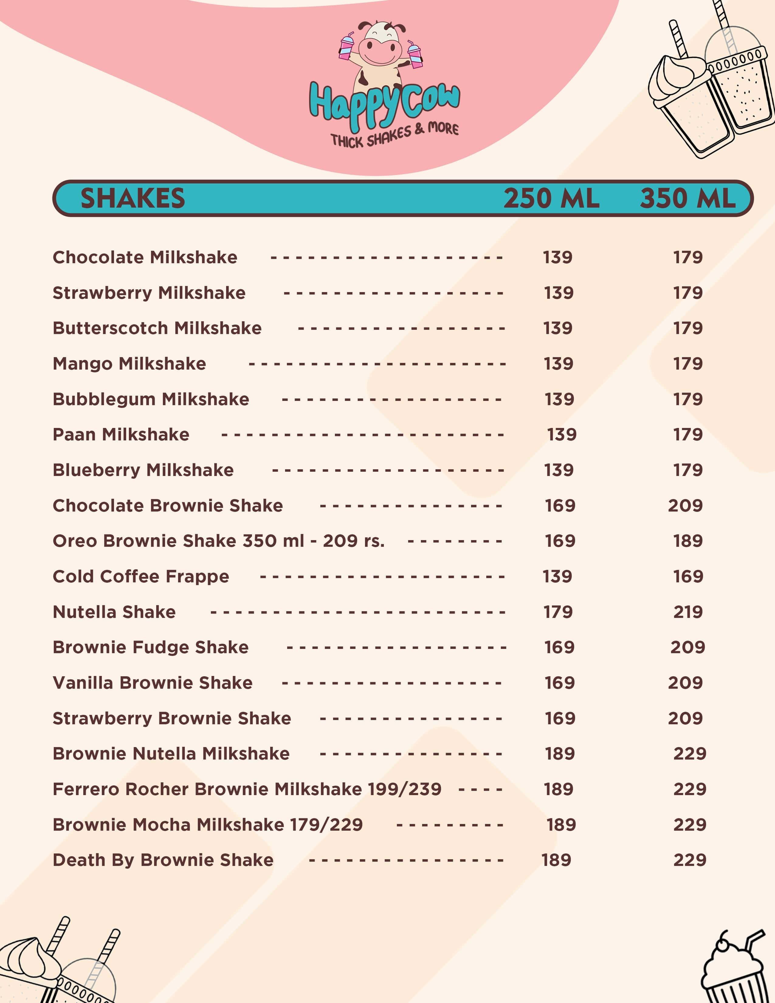 Menu of Happy Cow Milkshake, Oshiwara, Andheri West, Mumbai