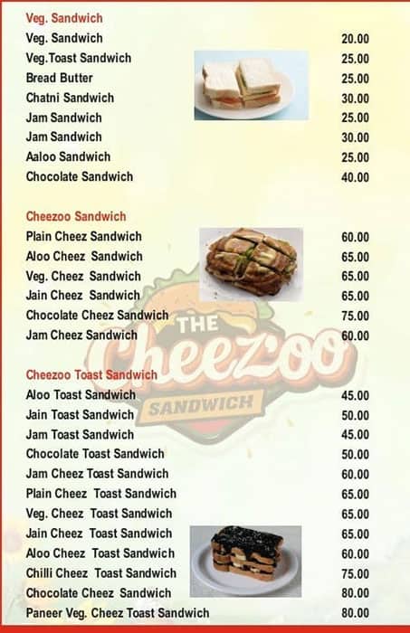 Menu of The Cheezoo Sandwich, Dadar East, Mumbai