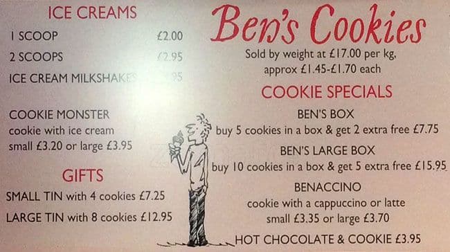 Ben's Cookies Menu, Menu for Ben's Cookies, South Kensington, London ...