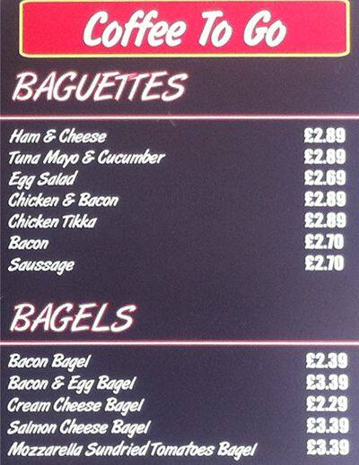 Menu at Coffee To Go cafe, London