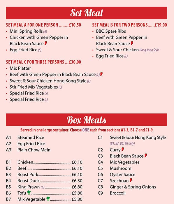 Menu at Ho Wah fast food, London, 119 Plumstead High St