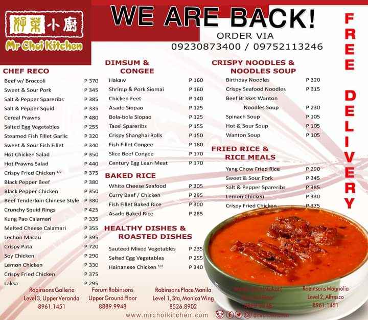 Menu at Mr. Choi restaurant, Quezon City, Ortigas Ave