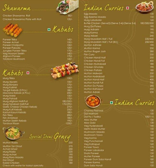 Menu at Chandni Chowk Restaurant, Pune, HQXX+M58