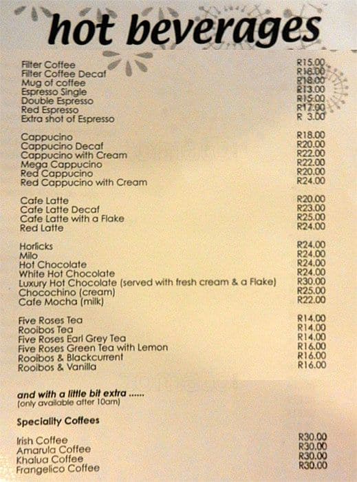 Menu at The Courtyard Cafe, Clarens, 324 Market Street