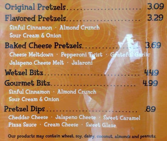 Wetzels Pretzels Menu, Menu for Wetzels Pretzels, San Bruno, San Bruno ...