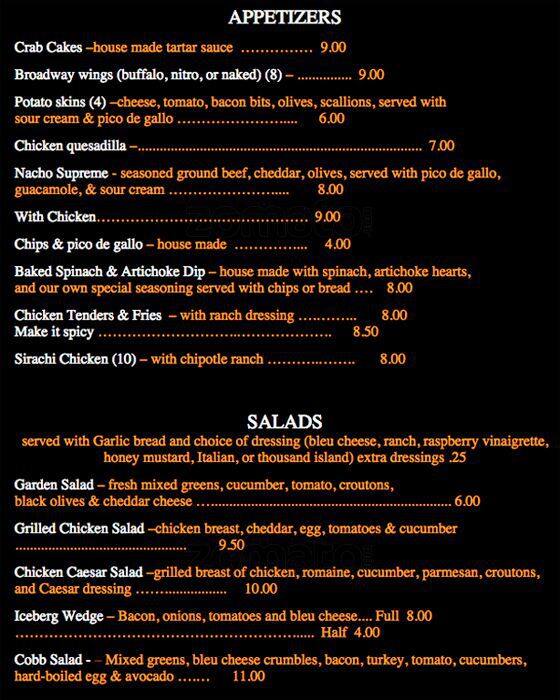 Menu at Broadway Saloon pub & bar, Beaverton, SW Broadway St