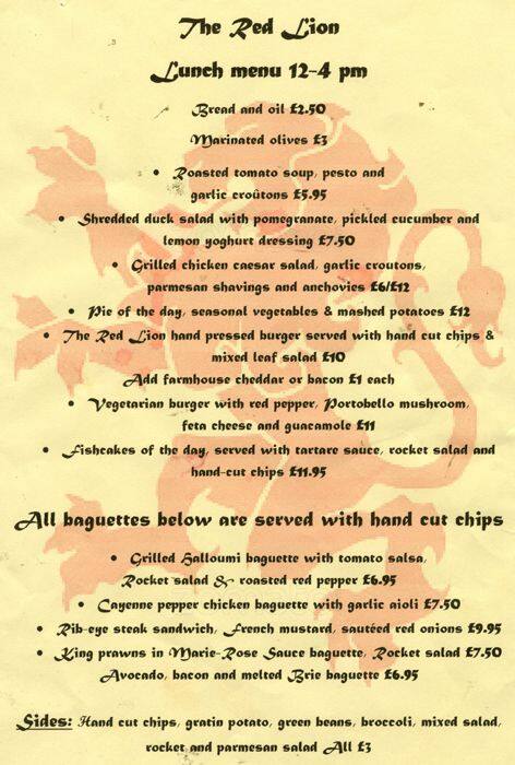 Menu at The Red Lion pub & bar, Teddington, 164 Stanley Rd