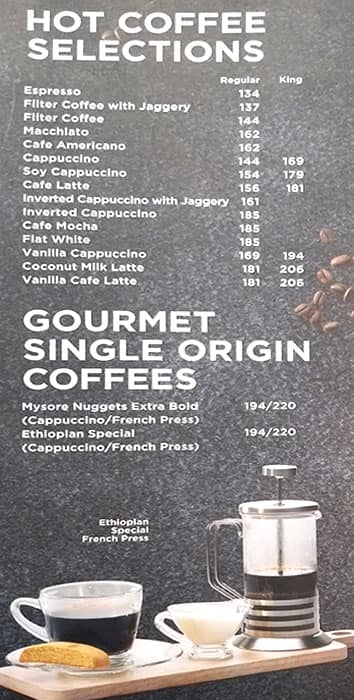 Menu at Café Coffee Day, Bengaluru, BRIGADE GATEWAY