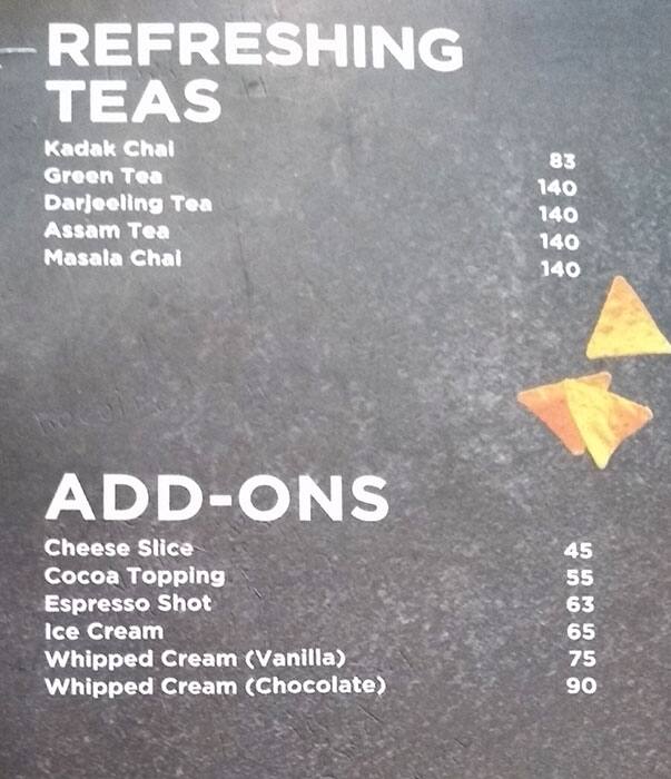 Menu at Café Coffee Day, Bengaluru, BRIGADE GATEWAY