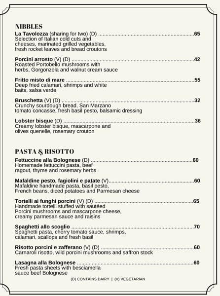 Menu of Filini Restaurant, Al Jurf, Ajman