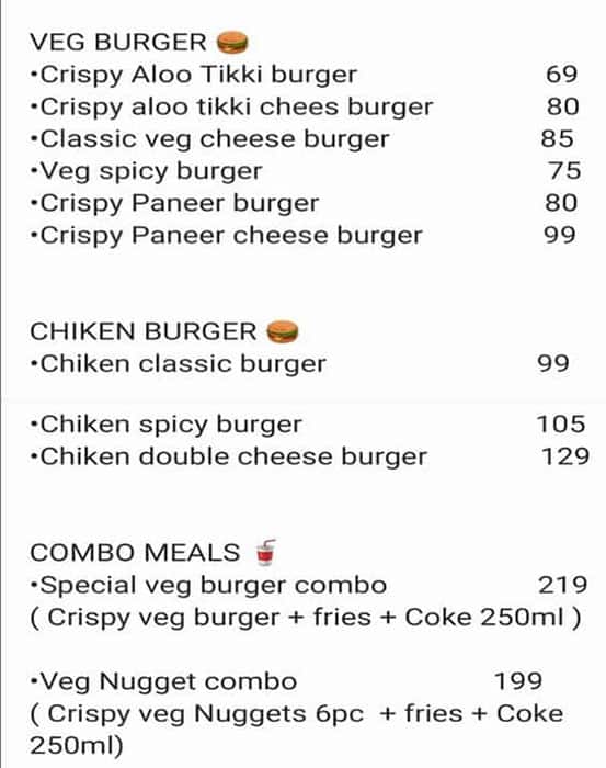 Menu of Millions Of Burger, Viman Nagar, Pune