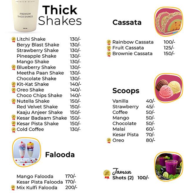 Menu of Kulfi House, Air Force Area, Jodhpur