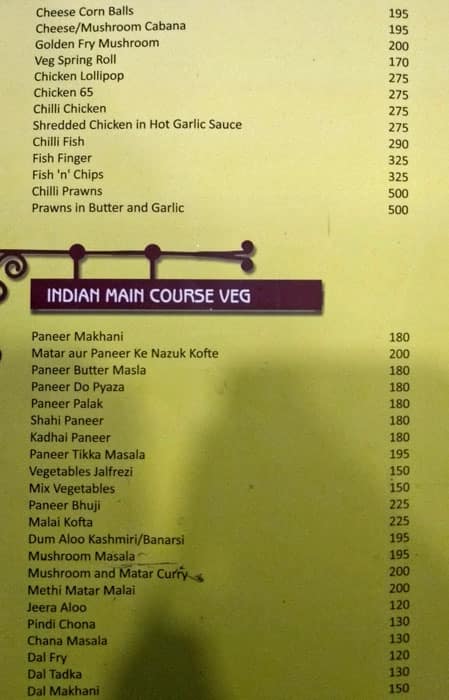 Menu at Hotel Ambassador, Dehradun