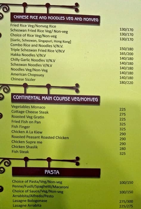 Menu at Hotel Ambassador, Dehradun