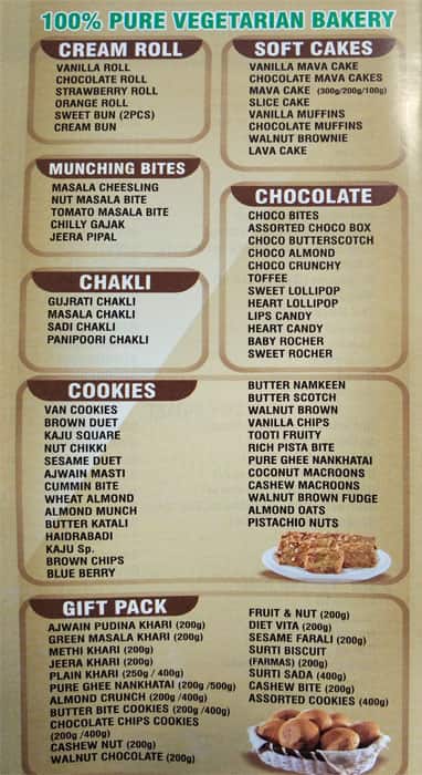 Menu at Atul Bakery Bhatar, Surat, U-33