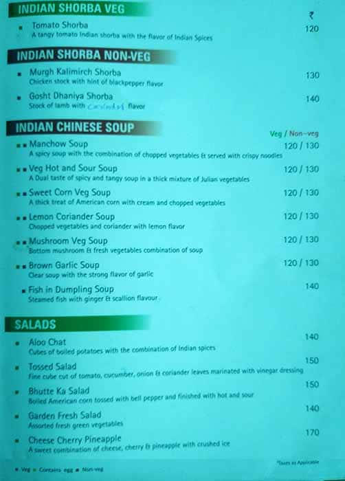 Menu of Simply Indian, Bannerghatta Road, Bangalore