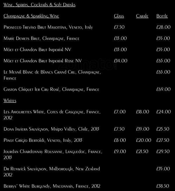 Menu at Rowley's Restaurant, London