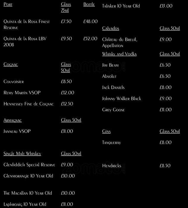 Menu at Rowley's Restaurant, London